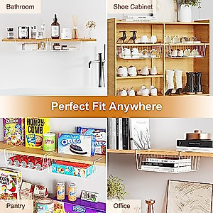 Bellsal Under Shelf Basket, 4 Pack Metal Hanging Wire Shelf Under Shelf Storage, Slides Under Cabinet Shelf, Space Saving for Kitchen Pantry Office Bathroom Bookshelf Under Shelf Organizer, White