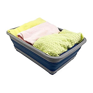 SAMMART 8L (2.1 Gallon) Collapsible Tub - Foldable Dish Tub - Portable Washing Basin - Space Saving Plastic Washtub (Grey/Mist Blue(Dish tub))
