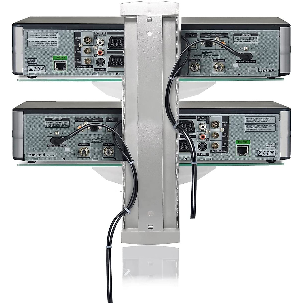 suptek 2 Tiers Glass Floating Shelves, Flat Black Wall Mount Bracket, AV Shelf, Media Shelf for DVD Player / PS4 / Cable Boxes/Game Consoles/Sky Box/TV Accessories, 17.6kg Load Capacity