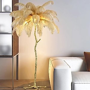 JAYMP Ostrich Feather Floor Lamp for Living Room Sofa Bedside Standing Reading Lamp Elegant Romantic Beautiful (Height 78.7 inches/ 45 Feathers, Khaki)