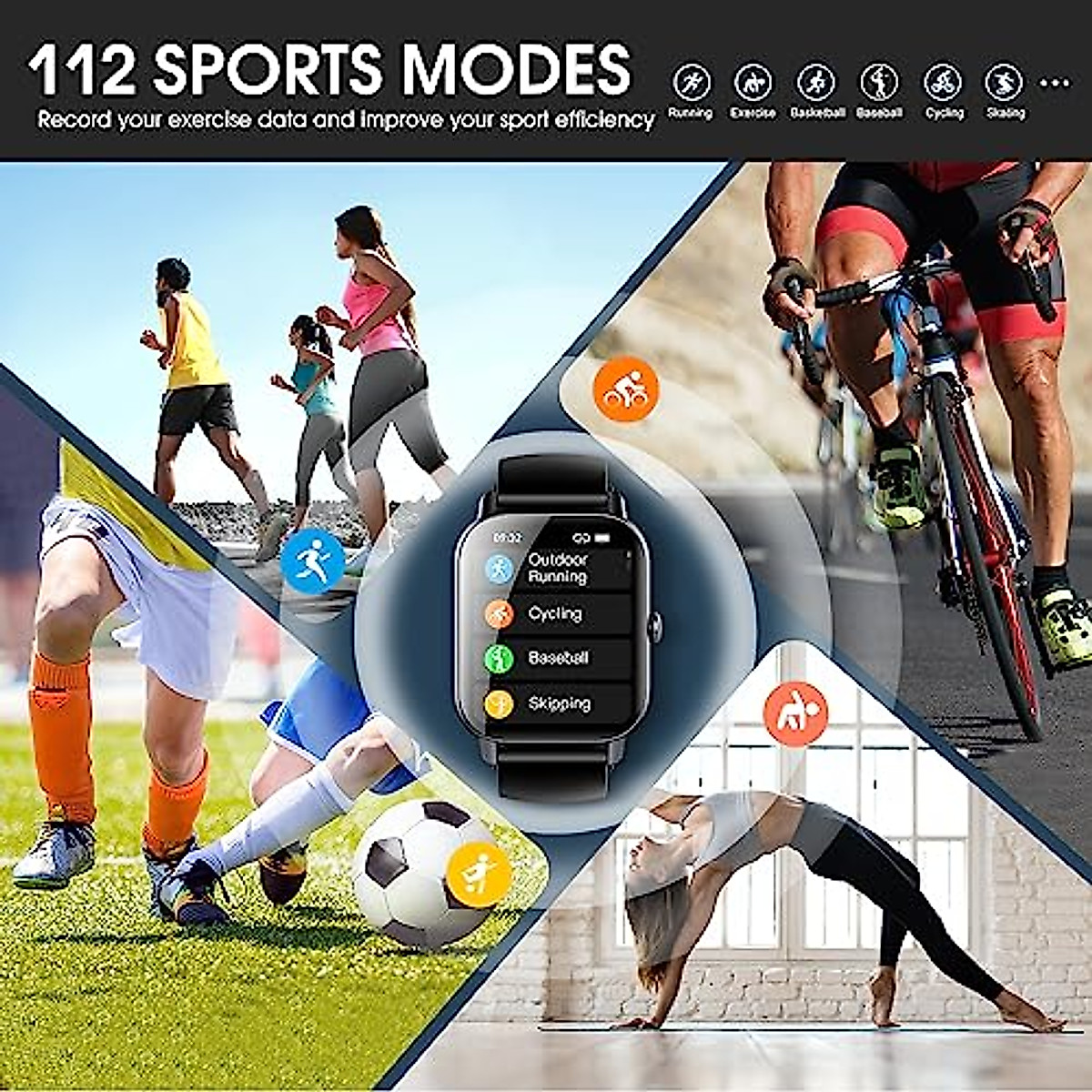 Smart Watch for Men Women(Dial/Answer Calls), Activity Trackers with Heart Rate/Sleep Monitor, 112 Sports Modes/IP68 Waterproof, 1.85" HD Touchscreen Fitness Watch Compatible with Android iOS, Black