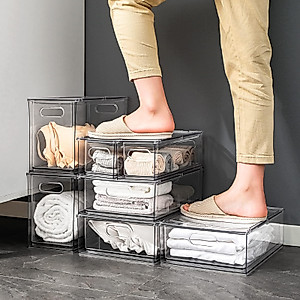 Mano Stackable Drawers Fridge Organizer Bins with Pull-out Double Handle, Clear Drawer Food Container Set Divided Refrigerator Storage Box Plastic Produce Saver for Pantry, Kitchen, Cabinet