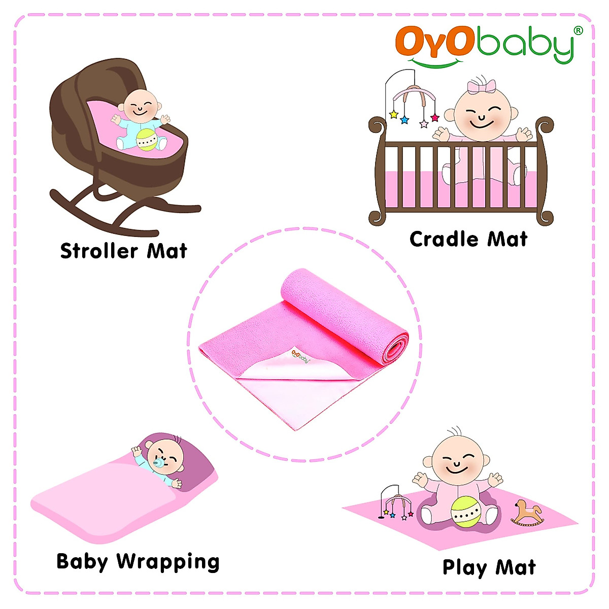 OYO BABY Waterproof Bed Sheet for Crib & Toddler Mattress, Reusable | Washable Cosy Nursery Sheet for Baby Toddler Children and Adults | Polycotton Pink | Small - 28" X 20"