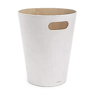 Umbra Woodrow, 2 Gallon Modern Wooden Trash Can Wastebasket or Recycling Bin for Home or Office, White