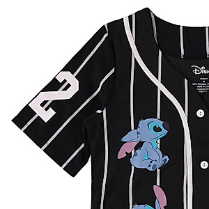 Disney Ladies Lilo and Stitch Shirt - Ladies Classic Lilo and Stitch Baseball Jersey Lilo and Stitch Mesh Jersey (Black, Medium)