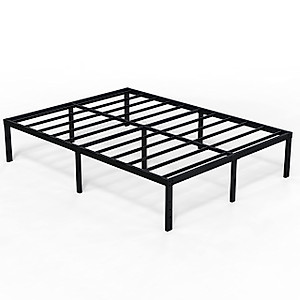 EMODA 16 Inch Bed Frame Queen Size Heavy Duty Metal Platform No Box Spring Needed with Steel Slat Support, Easy Assembly, Black