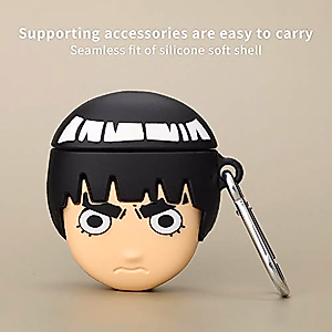 Compatible with Airpods 1/2 Case Silicone, Cute Cartoon 3D Cool Air pods Design Cover, Funny Cases for Kids Girls Teens Boys Character Skin Keychain Airpod (Rock Lee)