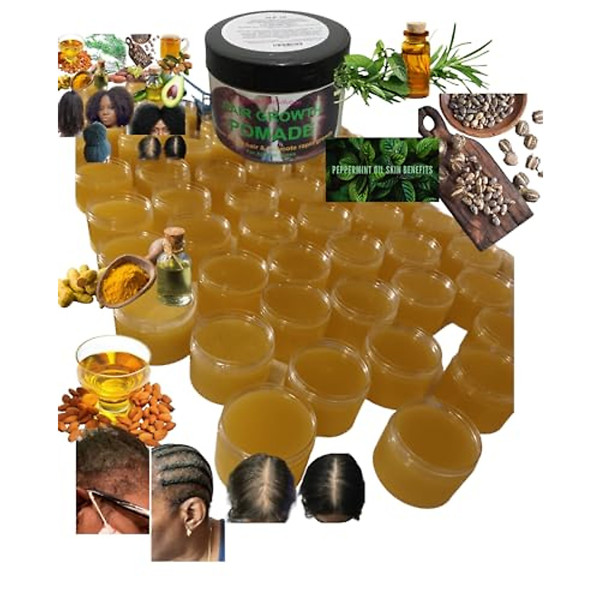 Organic Hair Solution-Hair Growth Pomade Grease with Peppermint-Mango Butter-Tea Tree - Argan- Jojoba seed- Avocado- Castor oil- For Scalp and Hair-For Stronger, Thicker Longer Hair-NOURISH & STRENGTH