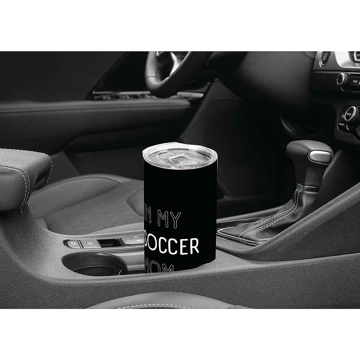 Elanze Designs In My Soccer Mom Era Ball Sport Wrap-Around Design 20 Ounce Stainless Steel On-The-Go Coffee Travel Insulated Skinny Tumbler Mug Cup, Slide Top Lid, MRC-20OZ-SH247