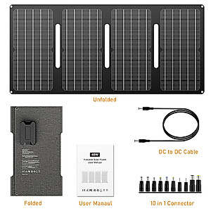 60W Foldable Solar Panel with 18V DC Output, Powkey Solar Charger with Stand and Carrying Bag, Portable Solar Panel for Power Stations with USB-A USB-C QC 3.0 for Outdoor Camping