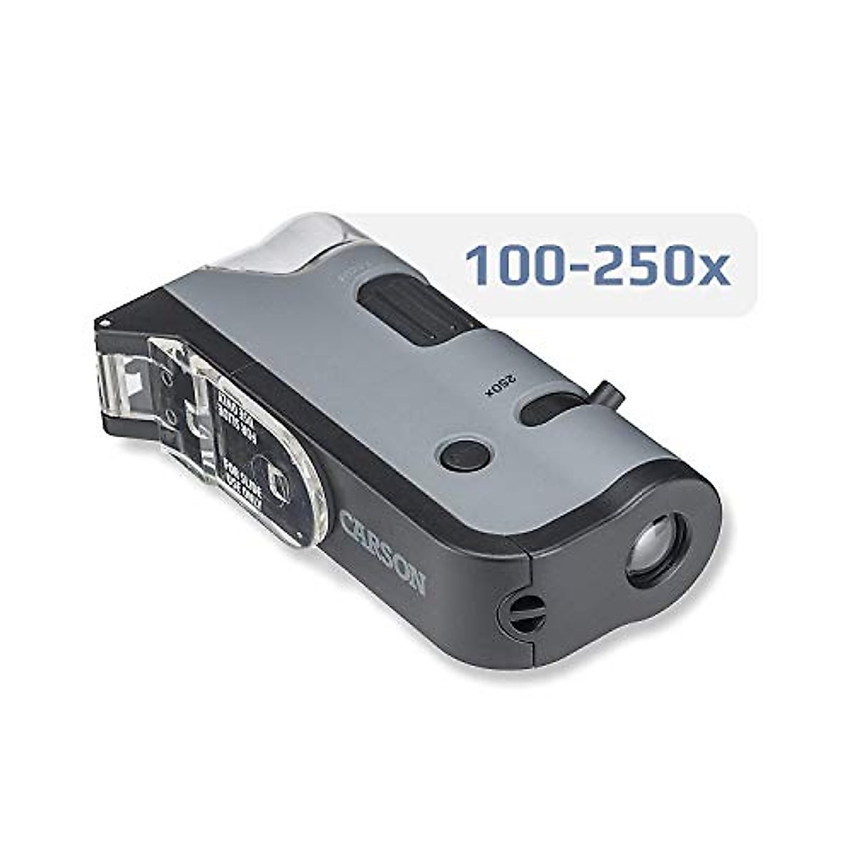 Carson MicroBrite Plus 60x-120x LED Lighted Pocket Microscope (MM-300) & MicroFlip 100x-250x LED and UV Lighted Pocket Microscope with Flip Down Slide Base and Smartphone Digiscoping Clip (MP-250)