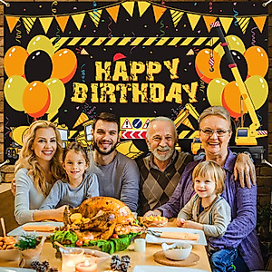 Construction Happy Birthday Banner Large Dump Truck Backdrop Excavator Crane Digger Background Party Supplies for Boys Kids Construction Baby Shower Birthday Party Decoration