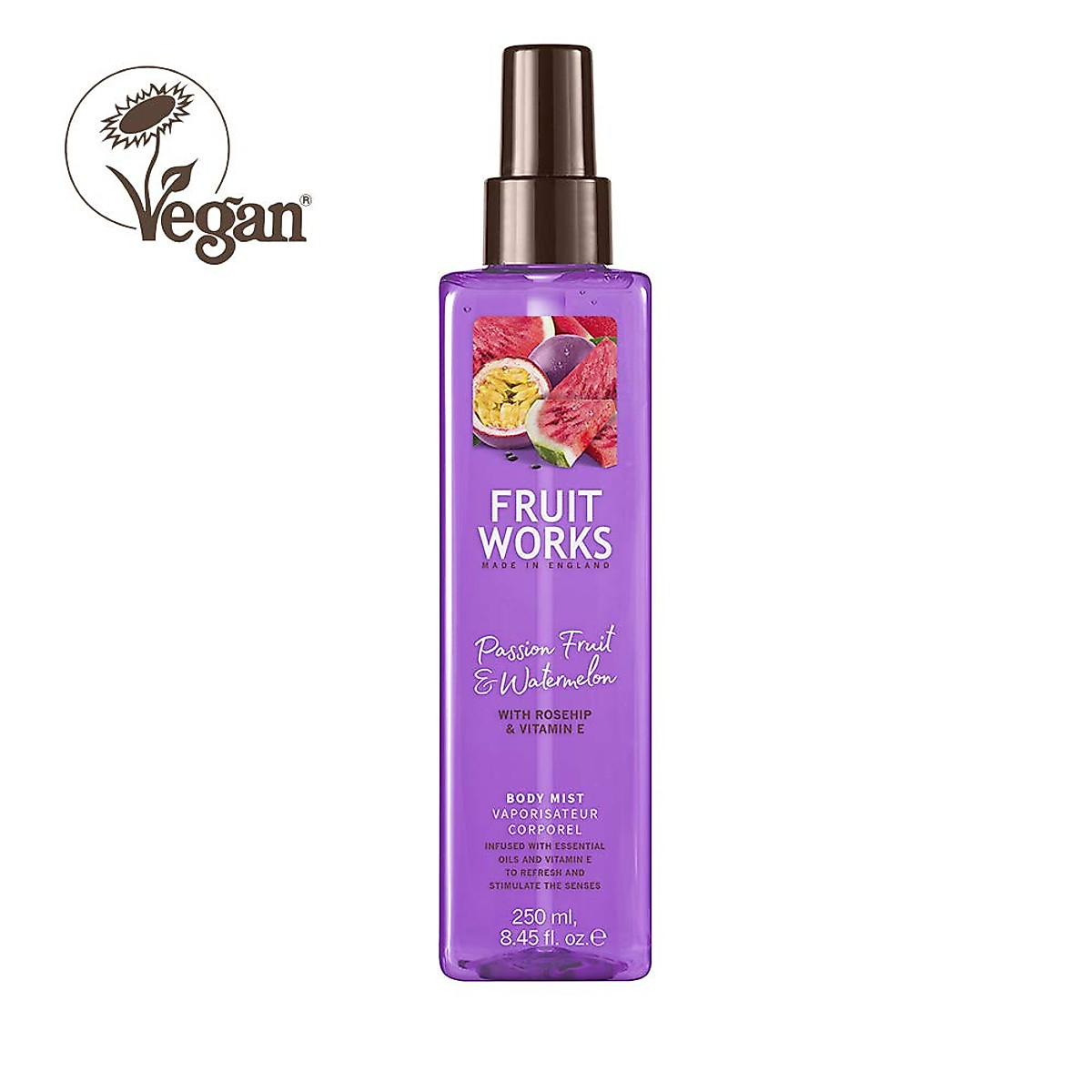 Fruit Works Passion Fruit & Watermelon Cruelty Free & Vegan Body Mist With Natural Extracts 1x 250ml