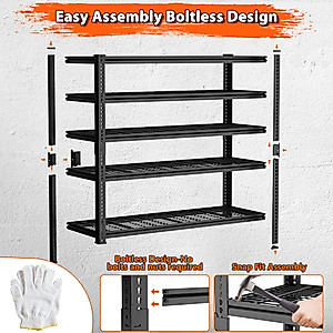 ROOMTEC Garage Shelving, 3300 LBS Capacity Storage Shelves Heavy Duty, 5 Tier Adjustable Metal Organizer Wire Rack, 60"L x 24"W x 78"H Utility Shelf Unit for Kitchen Pantry (1, 60" L x 24" W x 78" H)