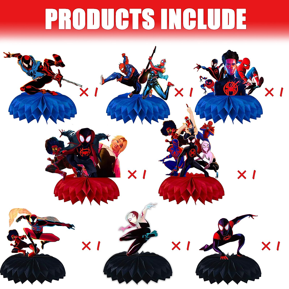 Spider Miles Party Decorations,Miles Morales Honeycomb Centerpieces for tables,Miles Morales Birthday Table Centerpieces Party Supplies, Miles Birthday Table Topper Sign Decor.