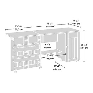 Sauder Folding SewingTable & Craft Cart Storage Cabinet, in Soft White