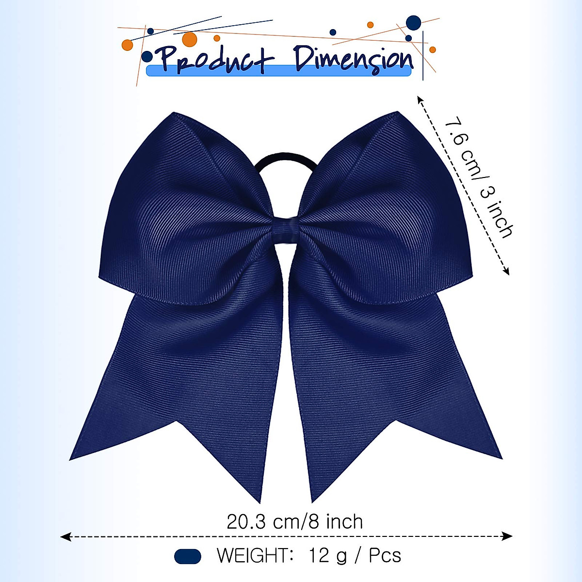 2 Packs Jumbo Cheerleading Bow 8 Inch Large Cheer Hair Bows with Ponytail Holder for Teen Girls Softball Outfit Uniform(Navy Blue)