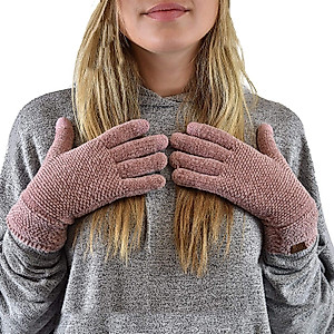 C.C Winter Warm Eco-Friendly Knit Chenille Touchscreen Texting Gloves, Rose