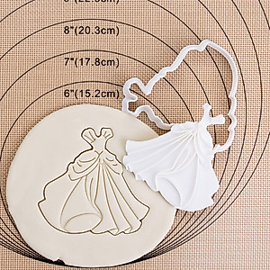 Flycalf Princess Cookie Cutters Dress Heart Gifts Shapes with 3D Stamper Biscuit Holiday PLA Baking Accessories Cutter Molds Decorative Party 3.5" Kitchen Cake Supplies