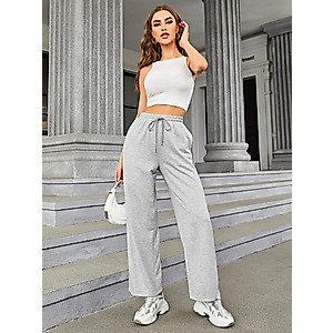 Verdusa Women's Drawstring Elastic Waist Straight Leg Sweatpants Joggers Grey L