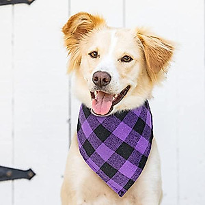 CROWNED BEAUTY Large Dog Bandana for Medium Large Dogs,Purple Black Buffalo Plaid Adjustable Reversible Triangle Cutton Scarves DB19-L