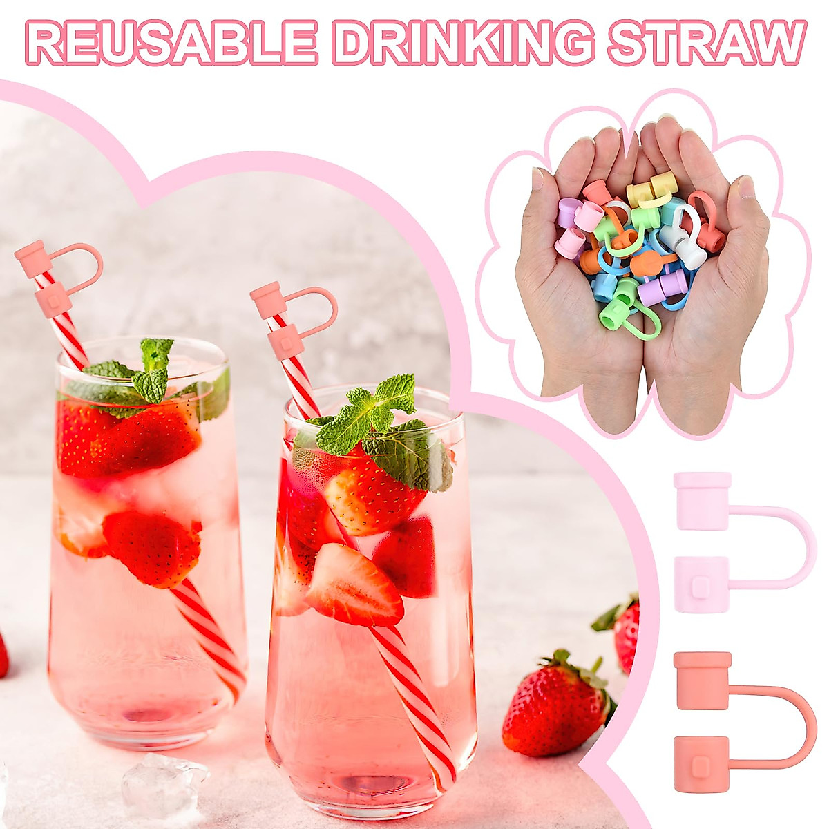 BOUBONI 10 Pieces Silicone Straw Cover Set Reusable Drinking Straw Tips Compatible with 6-8mm Straws 10 Colors Available Perfect for Traveling, Picnicking, Fitness, Party Decoration and Protection