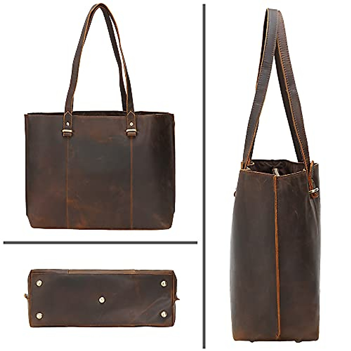 TIDING Vintage Full Grain Leather Tote Shoulder Bag for Women Business Work Satchel Handbag with Top Handles