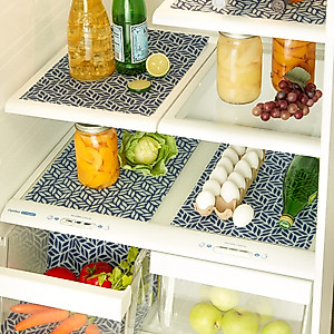 DII Fridge Liner Collection Non-Adhesive, Cut to Fit, 12x24, Nautical Blue Abstract Leaf, 6 Piece