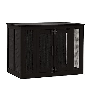 Irontar End Table Dog Crate Furniture for Small to Large Dogs, Wooden Dog Kennel with Cushion, Double-Door Dog House, Black MGW001H