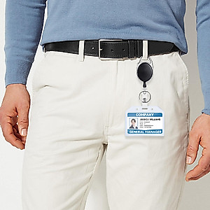 Teskyer 2 Pack Heavy Duty Retractable Badge Holders with Carabiner Reel Clip and Extra Thick Clear Name Tag ID Card Holders, Horizontal