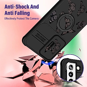 Funermei (2in1 for Samsung Galaxy S22 Case for Girls Women Cute Butterfly Cover Girly Aesthetic Black Pretty Fashion Design with Camera Cover and Ring Stand Funda for Galaxy S22 Phone Cases