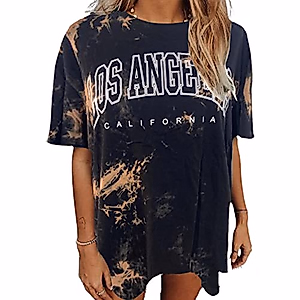 Avanova Women's Letter Print Oversized Short Sleeve Tee Crewneck Casual Loose Fit T Shirt Tie Dye Brown X-Large