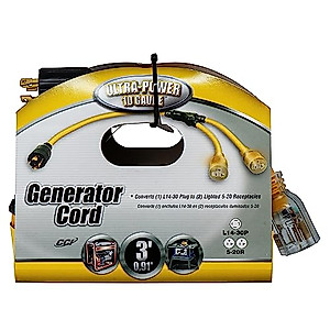 Coleman Cable 01934 3-Feet Generator Power Cord Adapter, 10/4 Splitter Y Adapter, L14-30P to (2) 10/3 Lighted 5-20R