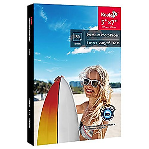 Koala Premium Photo Paper 5x7 In Luster Photo Printer Paper for Inkjet Printer Water-Resistant Soft Gloss 66lb 50 Sheets
