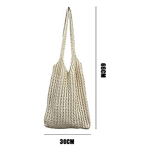 Crochet Hobo Bag Shopping Bag Large Capacity Hollow Woven Tote Bag Knitting Handbags(One Size,dark coffee)