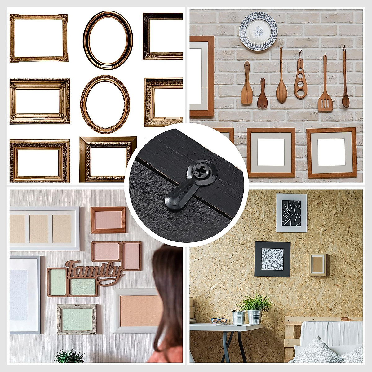 Picture Frame Hardware Backing Clips, 100 Pieces Photo Frame Turn Button Fasteners with 100 Pieces Screws Picture Framing Parts for Hanging Posters Drawing Crafts, Black