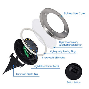 Solar Ground Lights 12pack-8LED Outdoor Solar Ground Light Garden Disk Lights Waterproof Bright In-ground Landscape Lighting for Pathway Lawn Yard Patio Walkway Driveway Deck Light-Warm White