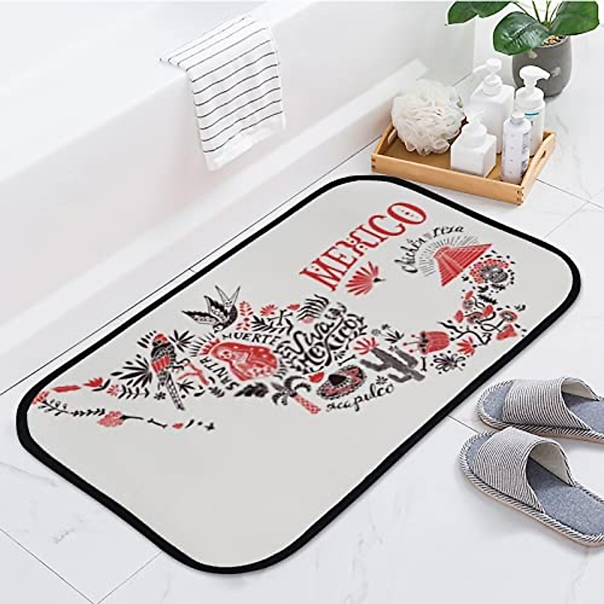 Bath Mat Bathroom Rugs Mexico Nature Culture Elements Map Non Slip Memory Foama Bathtub Mats Comfortable and Soft Water Absorption Fast Dry Area Rug Machine Washable,23.6x15.7 Inch
