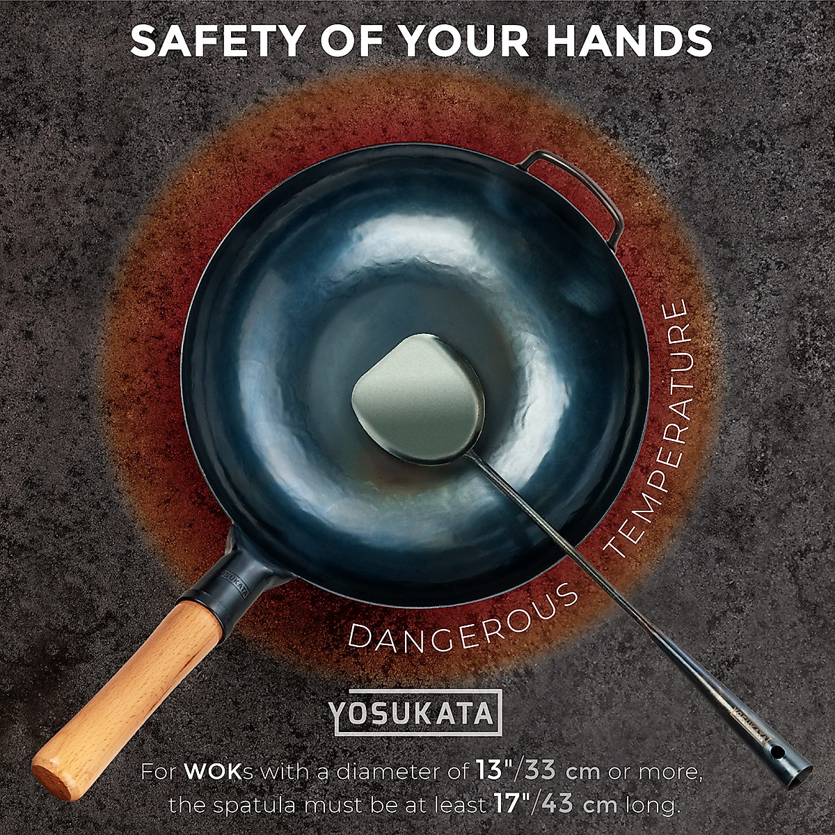 YOSUKATA Pre-Seasoned Wok Utensils Set - Blue Carbon Steel 17-inch Wok Spatula, Wok Ladle, 3 pairs of Chopsticks - Durable Wok Accessories - Traditional Asian Cooking Tools - Wok Tools