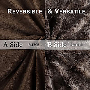 PiccoCasa Soft Faux Fur Blanket Twin Size - Reversible Tie-dye Luxury Shaggy Throw Blanket for Sofa, Couch and Bed - Plush Fluffy Fleece Blankets As Gifts 60 x 78 Inch Brown