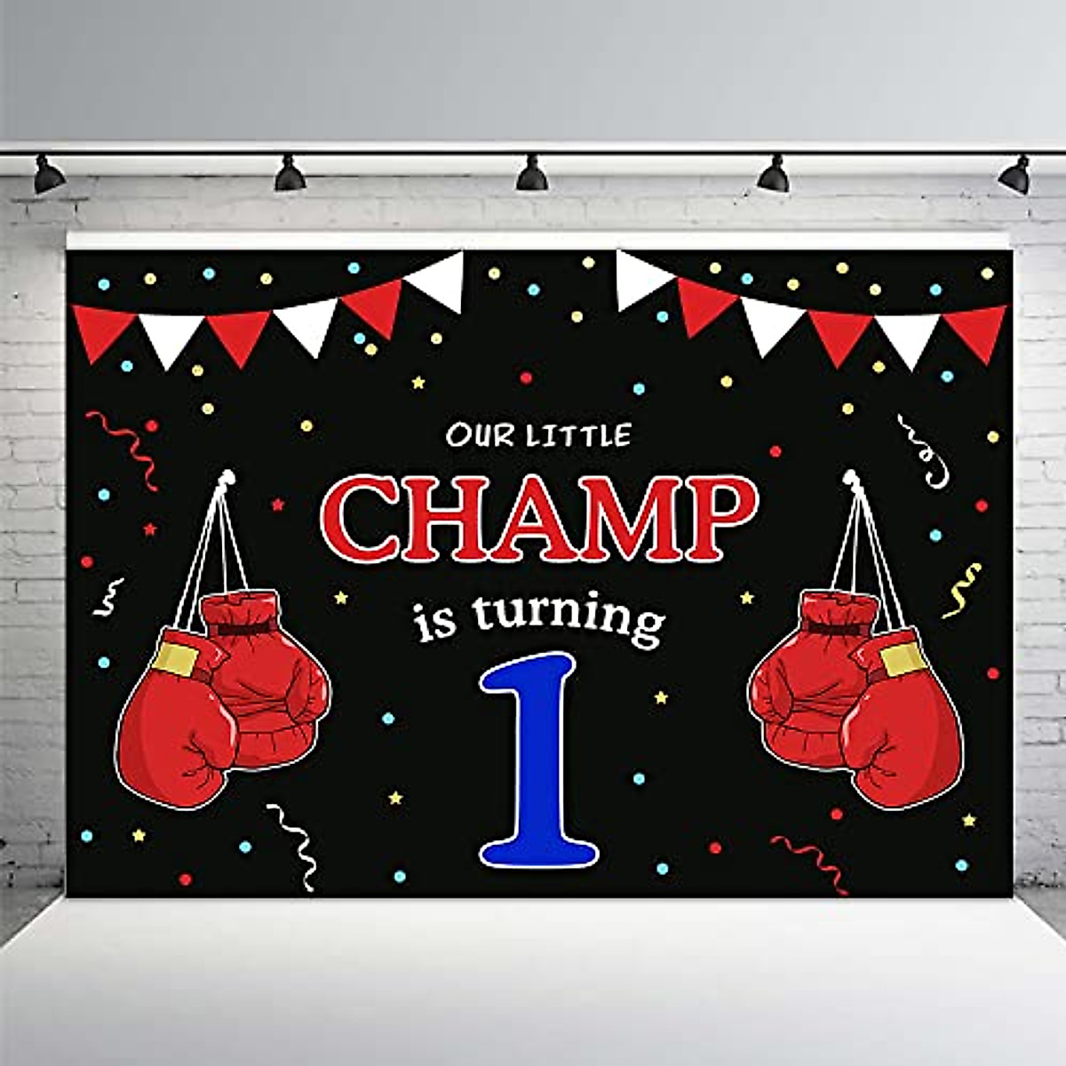 MEHOFOND 7x5ft Boxing Birthday Party Backdrop Boy First 1st Bday Red and Black Boxer Sport Photography Background Banner Fight Night Photo Booth Props