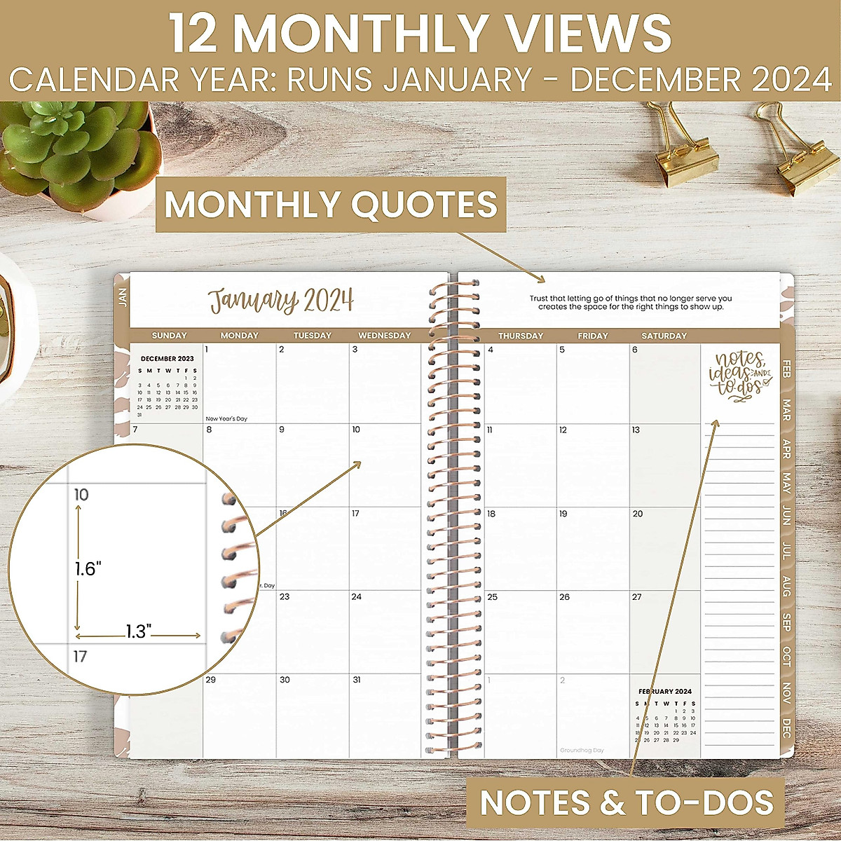 bloom daily planners 2024 Calendar Year Day Planner (January 2024 - December 2024) - 5.5” x 8.25” - Weekly/Monthly Agenda Organizer Book with Stickers & Bookmark - Tan Leopard