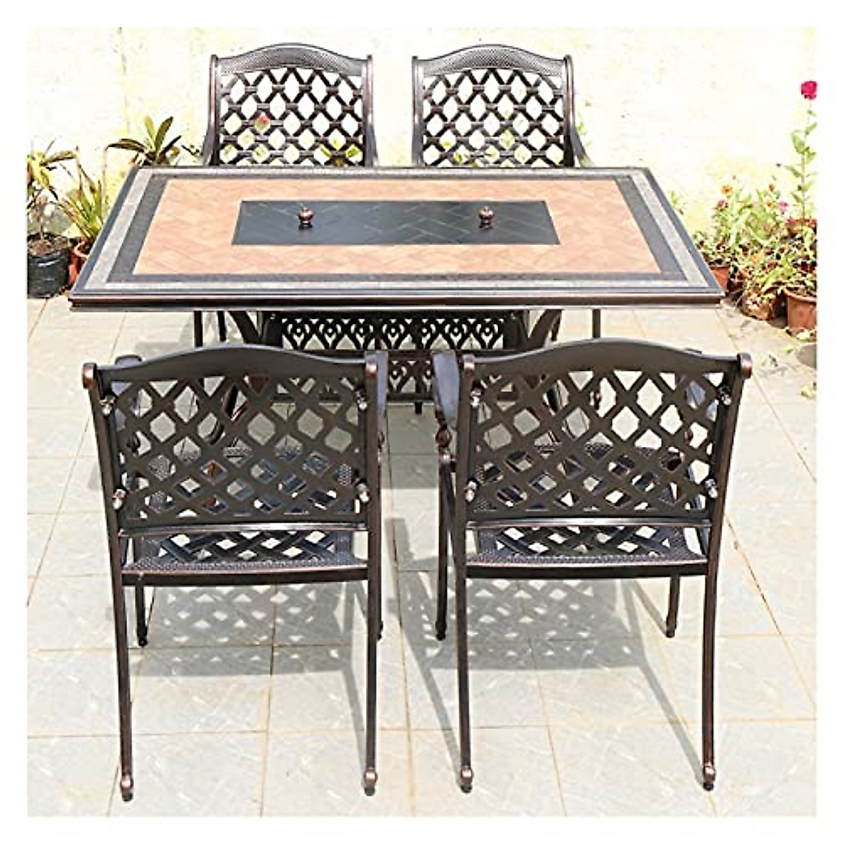 Wood Fire Pits Outdoor Garden Terrace Grill Table Wood Burning Fire Pit, Backyard Patio Outdoor Dining Table and Chair Set, Desktop High Temperature Resistance-Safe