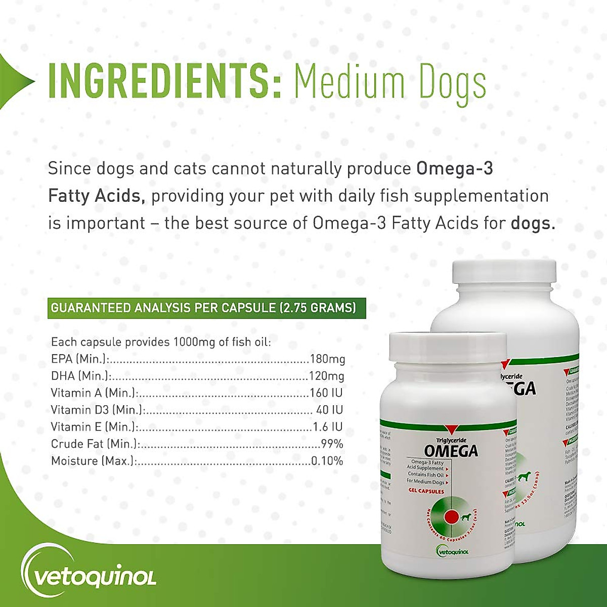 Vetoquinol Triglyceride Omega Dog Supplement Capsules, Medium-Breed: 40-79 lbs, 60ct