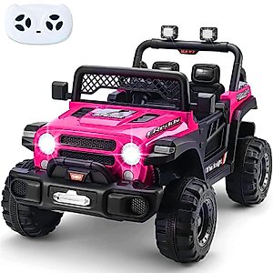 Kids Ride On Car with Parent Remote Control 4x4 Ride On Truck Car Kids Electric Vehicles 12V Ride on Toys for Boys Girls Power Vehicles Wheels, Single Seat, Storage Box, Rose Pink