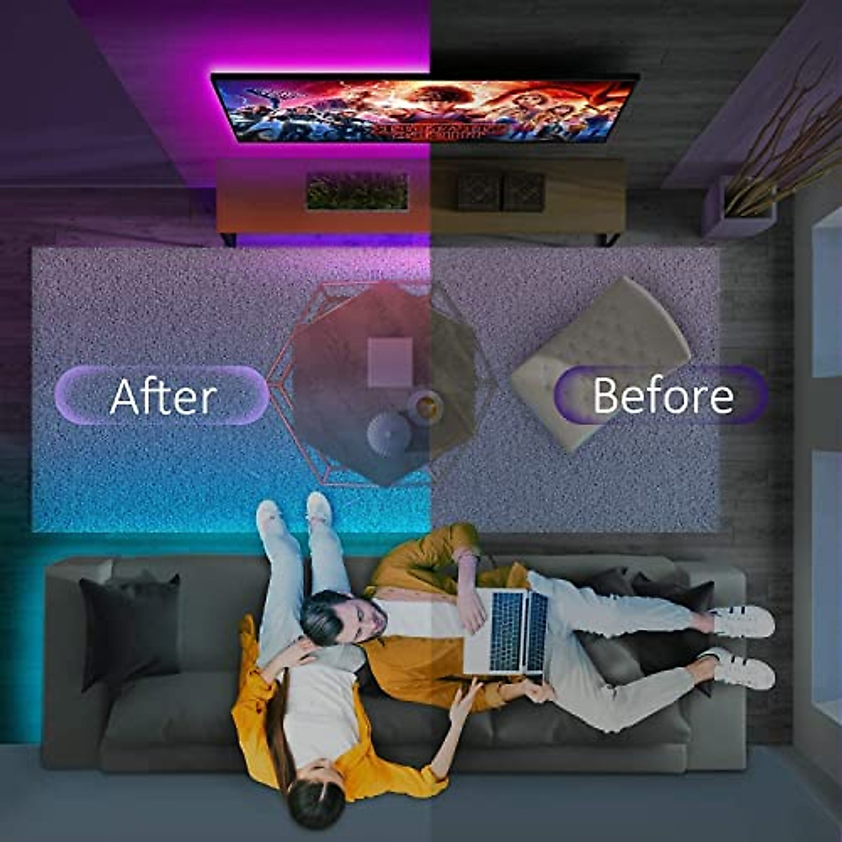 Toocking LED Strip 5 m RGB - LED Strip with Remote Control, LED Strips, Self-Adhesive with 16 Colour Changing, 4 Modes for Home, Cupboard Decoration, Party, Bedroom, TV