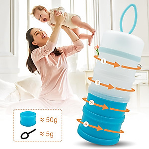 Baby Formula Dispenser Food Containers, Non-Spill Portable Baby Milk Powder Formula Container Baby Snack Storage Container, BPA Free （White DarkBlue）