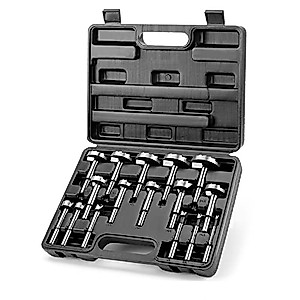 COMOWARE Forstner Bit Set - 16 Pcs Forstner Drill Bits Set for Wood, Auger Opener Round Shank Drilling Cutting Tool for Woodworking