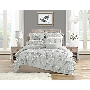 Swift Home Twin/Twin XL Light Grey Dorm Bedding - Floral Pintuck Duvet Cover Set - 2 Pieces Back-to-School Bed Linen, 1 Duvet Cover and 1 Pillow Sham