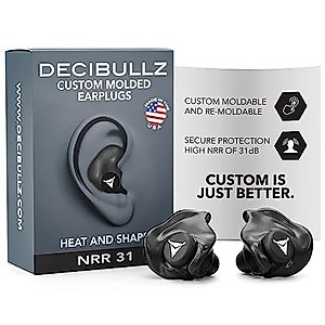 Decibullz - Custom Molded Earplugs, 31dB Highest NRR, Comfortable Hearing Protection for Shooting, Travel, Swimming, Work and Concerts (Black)